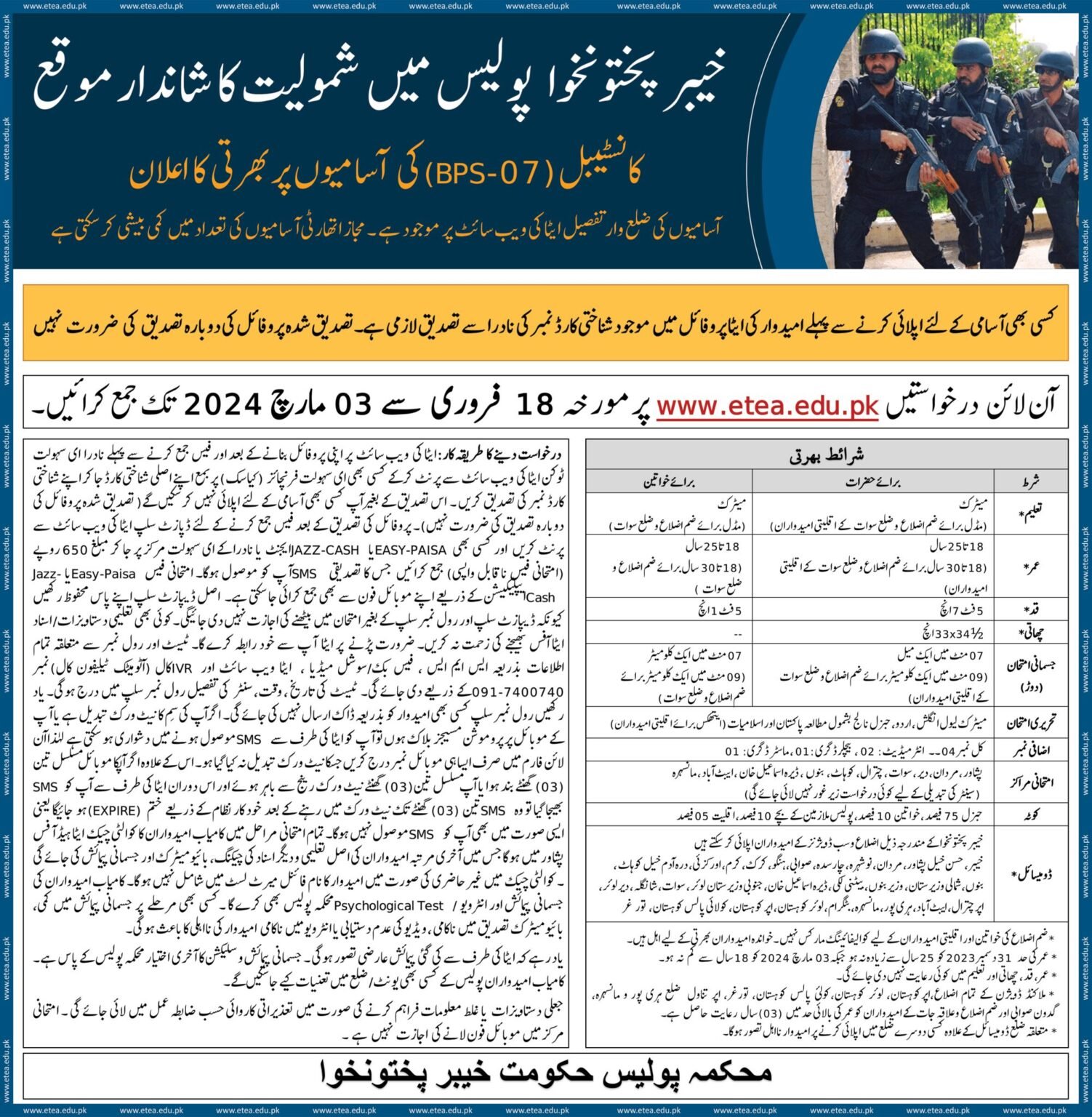 KPK Police Jobs 2025: Latest ETEA Online Apply